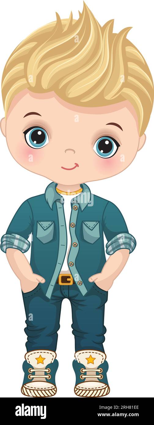 Vector Cartoon Image of Boy Wearing Denim Outfit Stock Vector Image ...