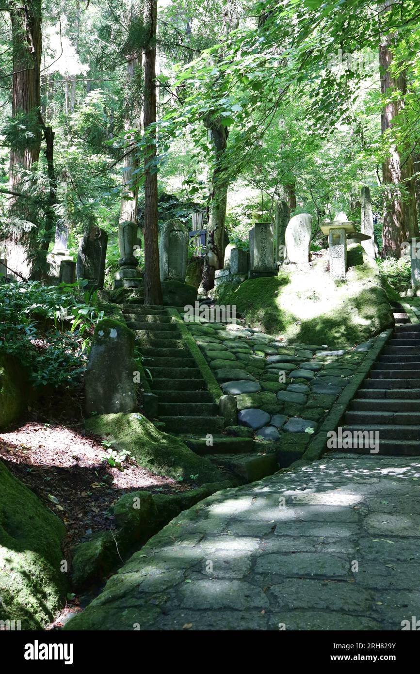 Yamagata City, Yamagata Prefecture, Japan, August 13, 2023.The stone ...