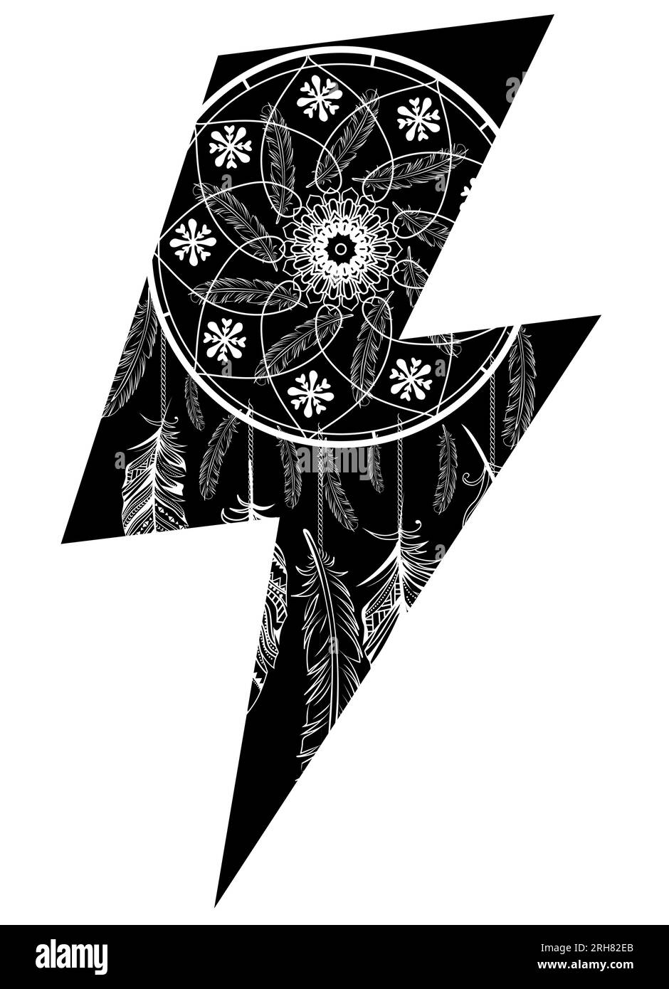 thunder symbol t-shirt design with a dream catcher isolated on white ...