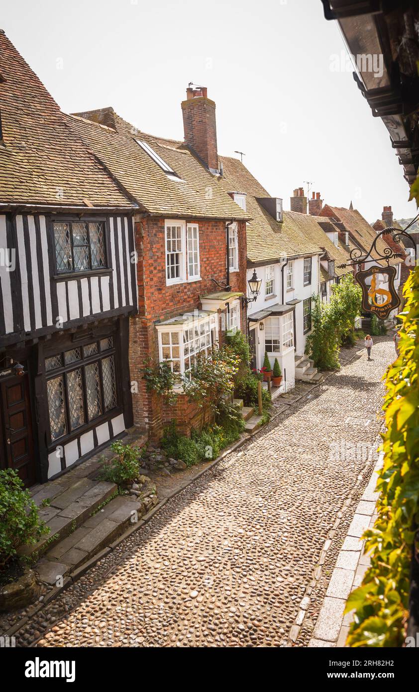The name sign outside the ancient Mermaid Inn, a listed building, pub ...