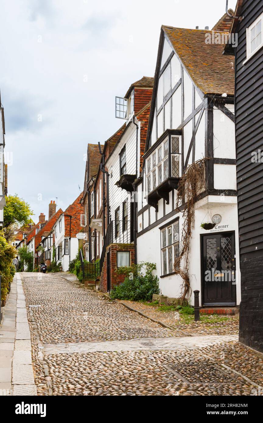 Medieval houses and Jeake's House hotel in historic Mermaid Street in ...