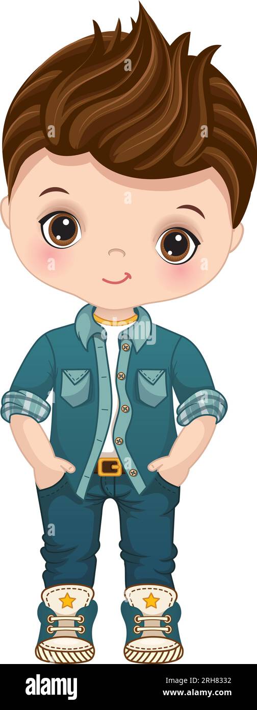 Vector Cartoon Image of Boy Wearing Denim Outfit Stock Vector Image ...