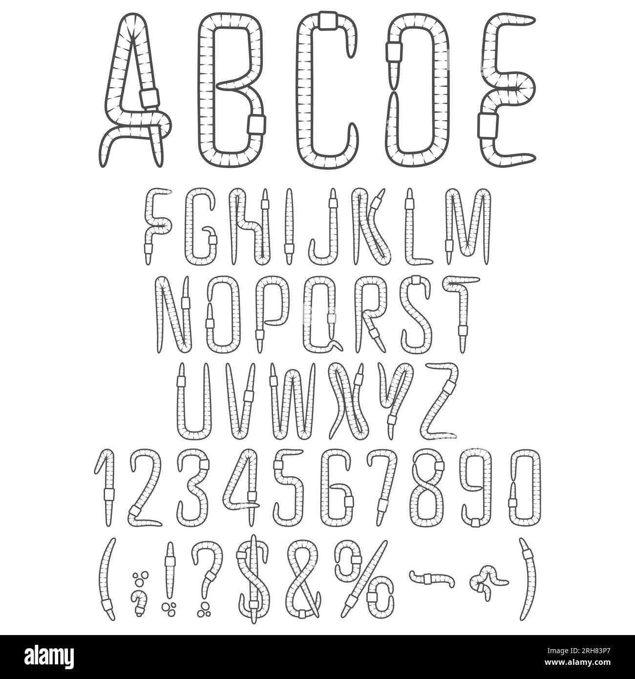 Alphabet, letters, numbers and signs from earthworms, worm. Isolated ...
