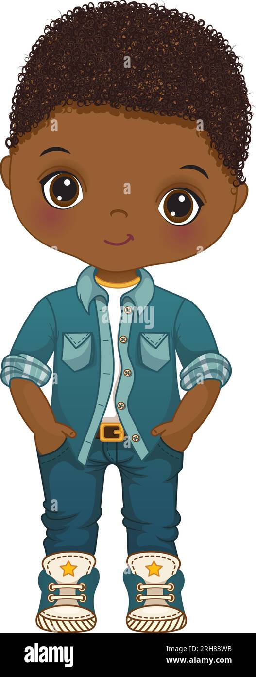 Vector Cartoon Afro Boy Wearing Denim Outfit Stock Vector Image & Art ...