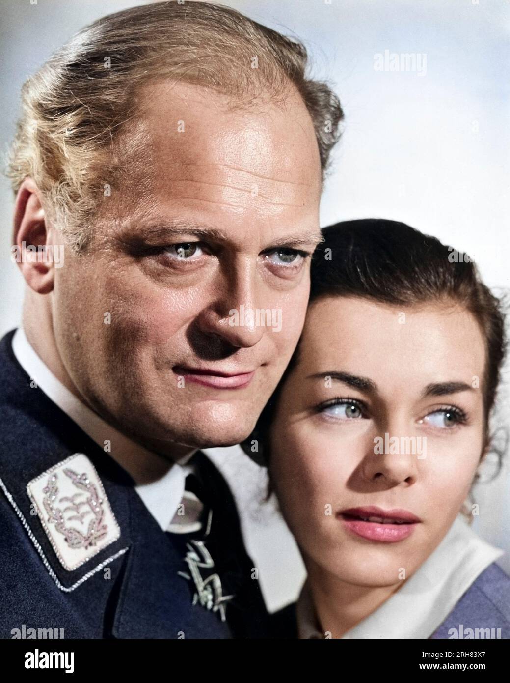 Curd Jurgens, Marianne Koch, on-set of the West German Film, "The Devil ...