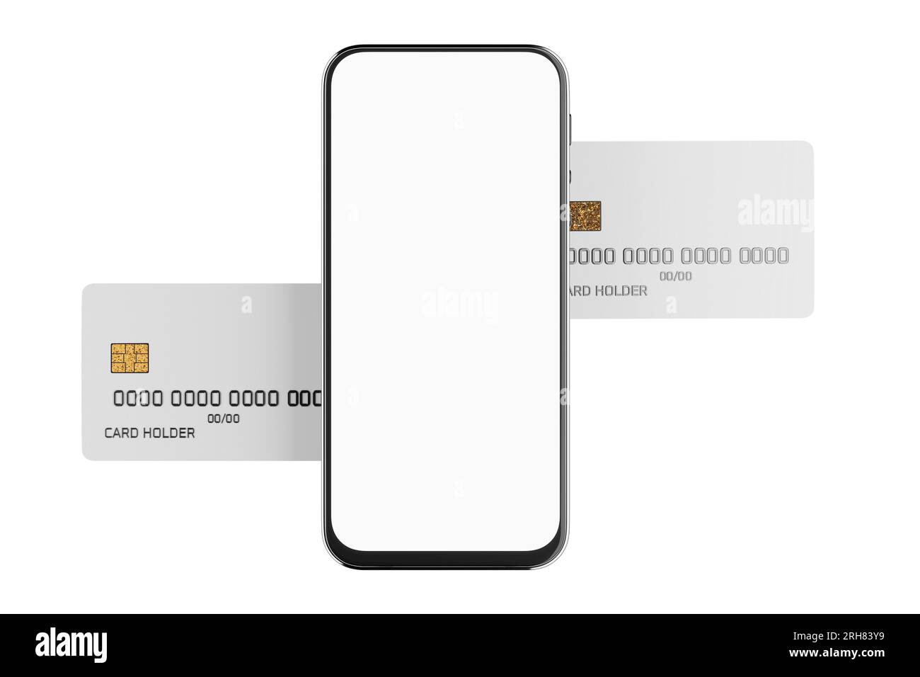 Mobile payment concept. Bank card mockup with chip and smartphone ...