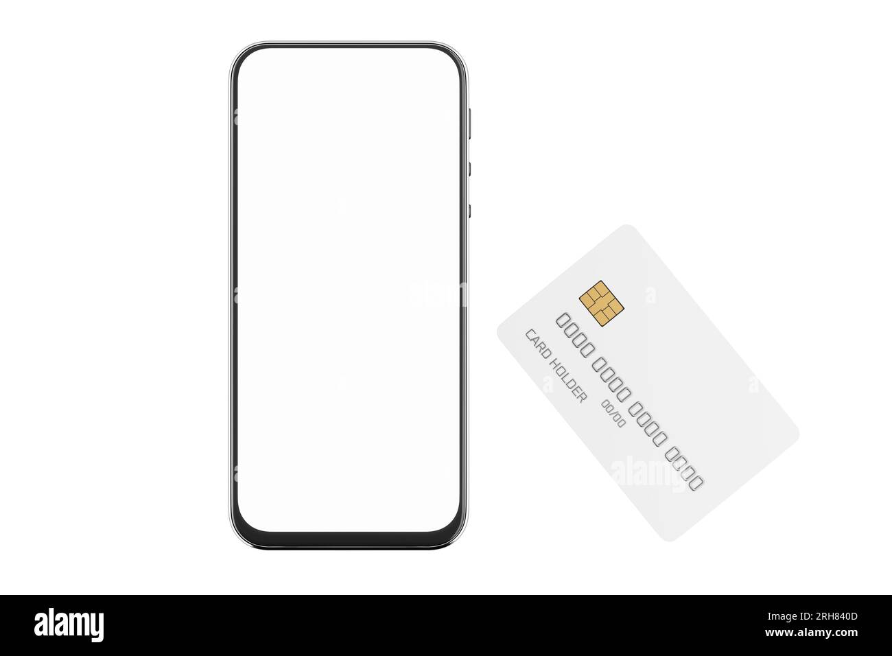 Plastic card for online payments. Blank smartphone screen. Online ...