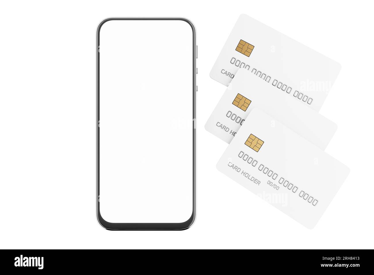 Plastic card for online payments. Blank smartphone screen. Online ...