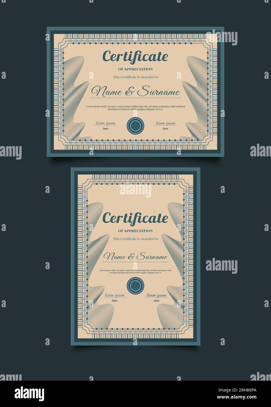 Classic Certificate Template with Wavy Lines and Abstract Ornament ...