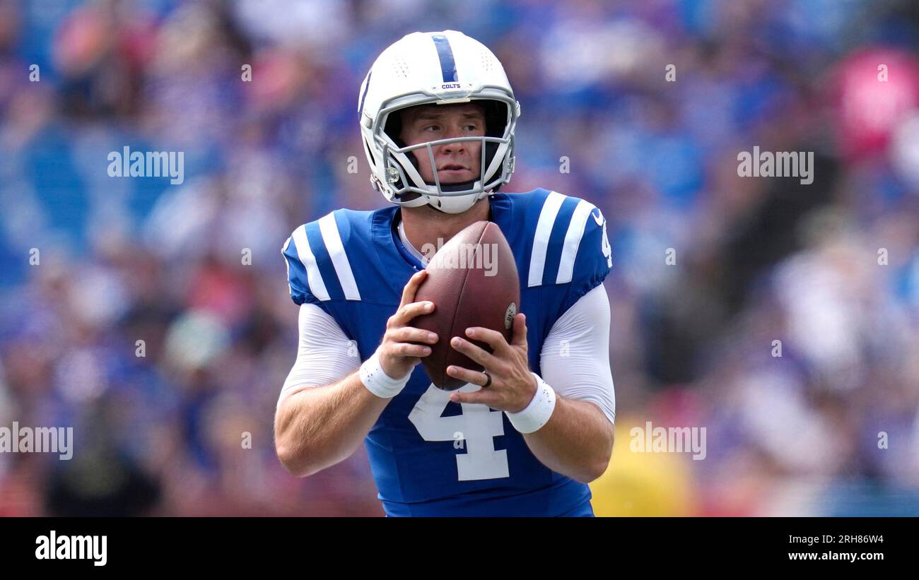 Indianapolis Colts quarterback Sam Ehlinger (4) during an NFL preseason ...