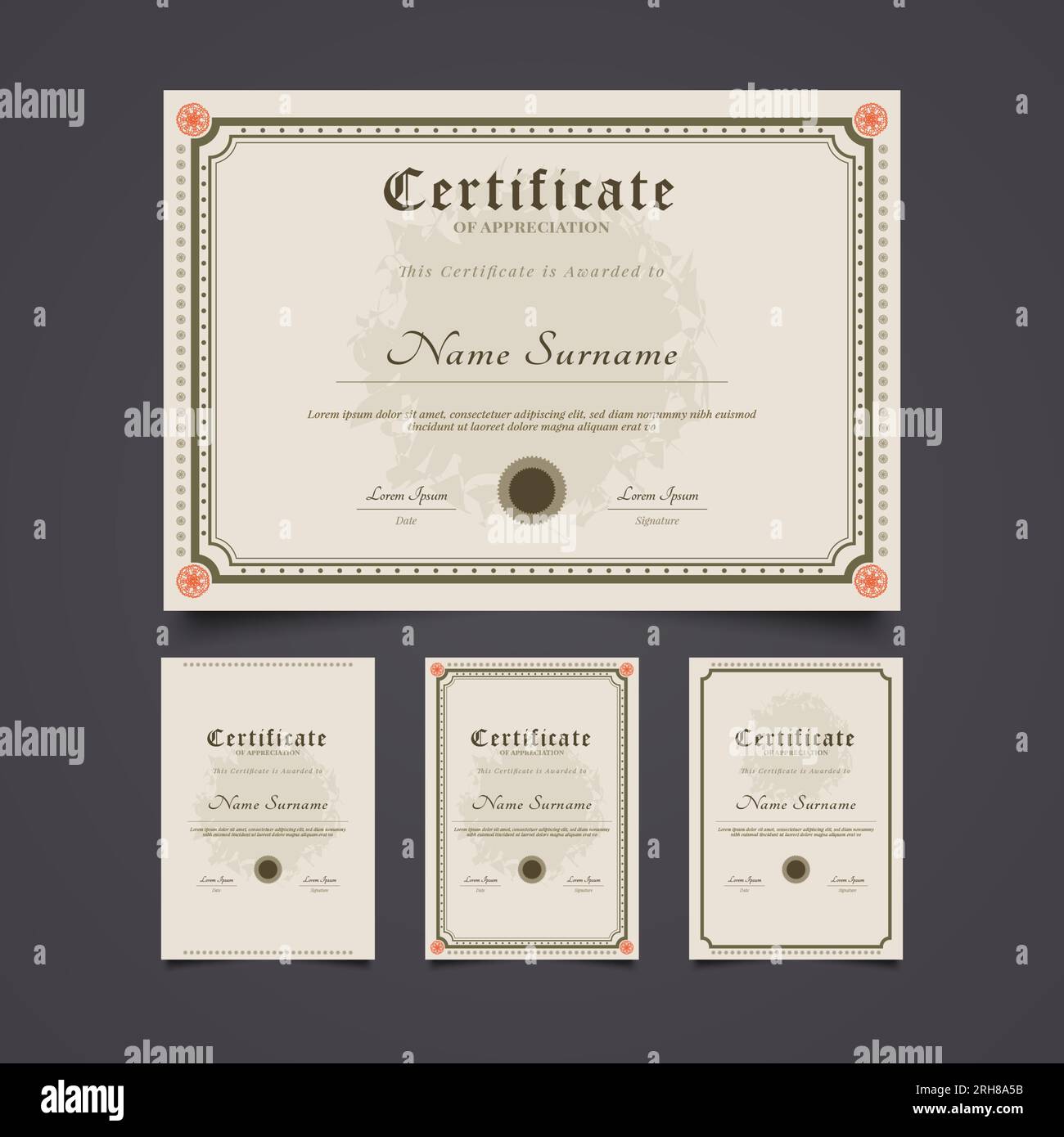 Set of Certificate Templates with Ornamental Frame in Vintage Style ...