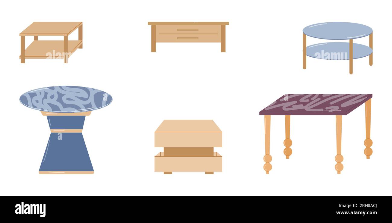Set of different tables for interior design. Coffee table. Elements of ...