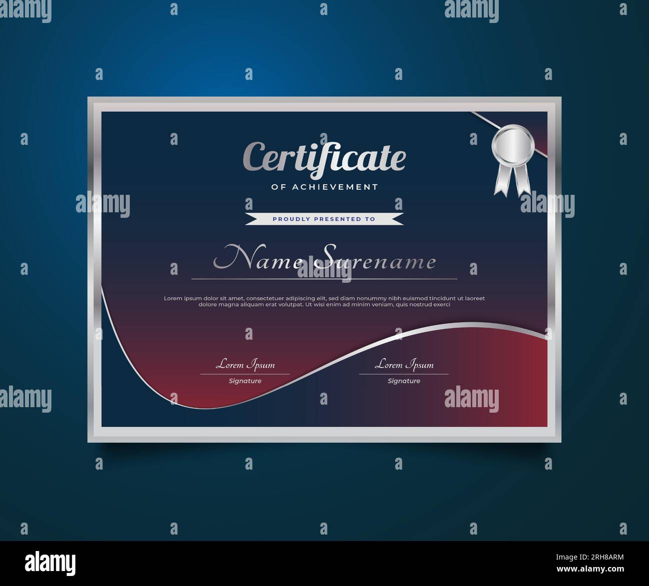 Blue and Red Certificate Template with Silver Badge Stock Vector Image ...