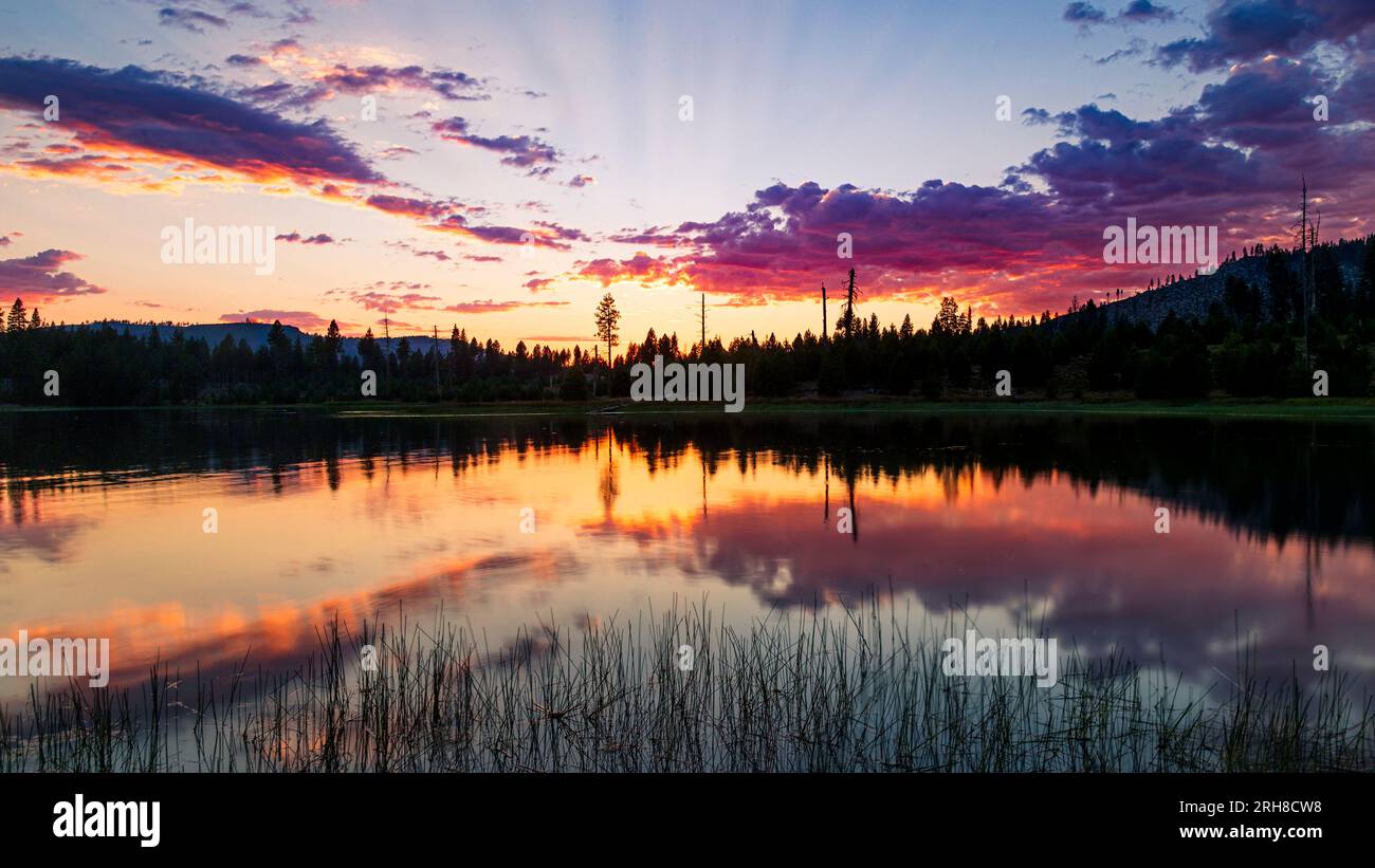 Vibrant Sunset on Antelope Lake in Plumas County California, USA Stock ...