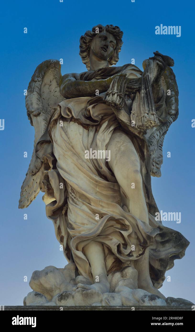 Statue of Angel by Bernini, seen from below, on the Ponte Sant'Angelo ...