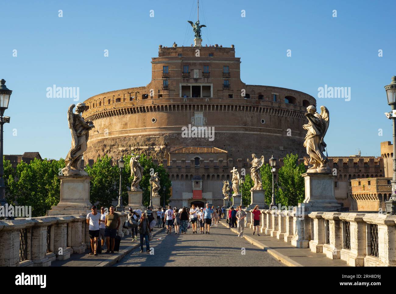 Castel Sant'Angelo, Castle of Angels, Rome, Italy. Statues of Angels on the Ponte Sant'Angelo ...