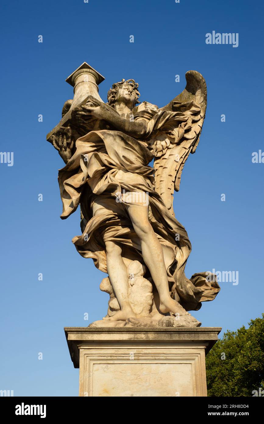 Marble statue of an angel, carrying the instruments of the Passion, by ...