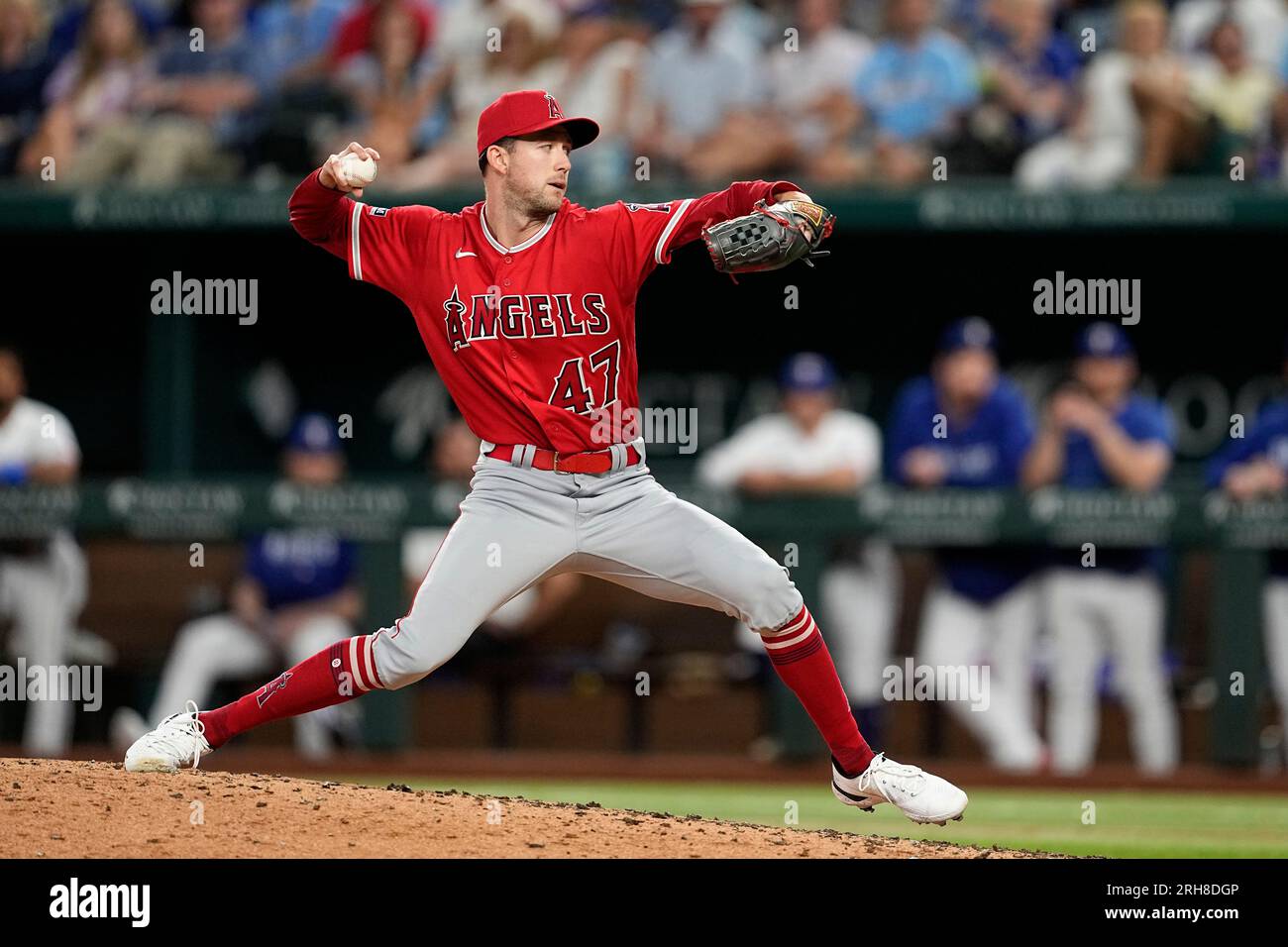 Los Angeles Angels relief pitcher Griffin Canning throws to the Texas ...