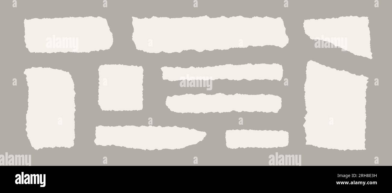 Set of torn paper pieces. Beige shapes with jagged uneven edges. Ripped ...