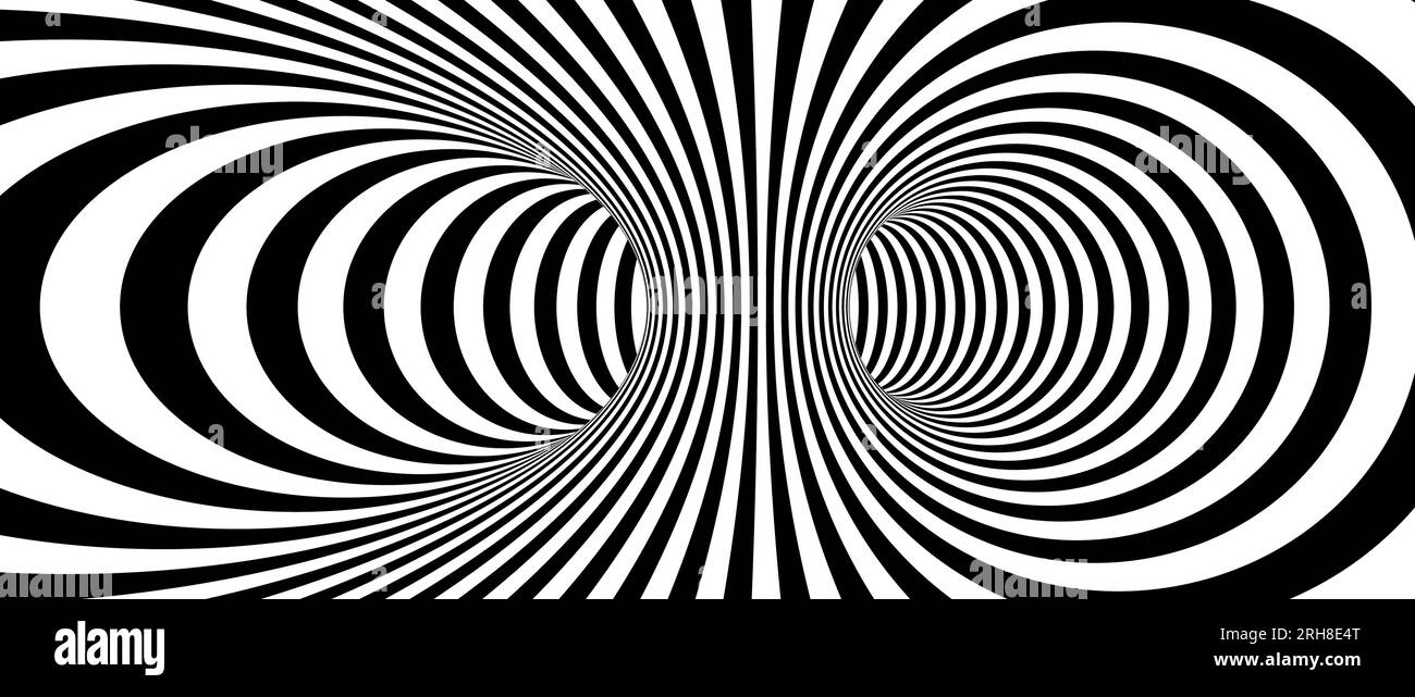 Abstract hypnotic distorted lines background. Black and white vertical tunnel wallpaper ...