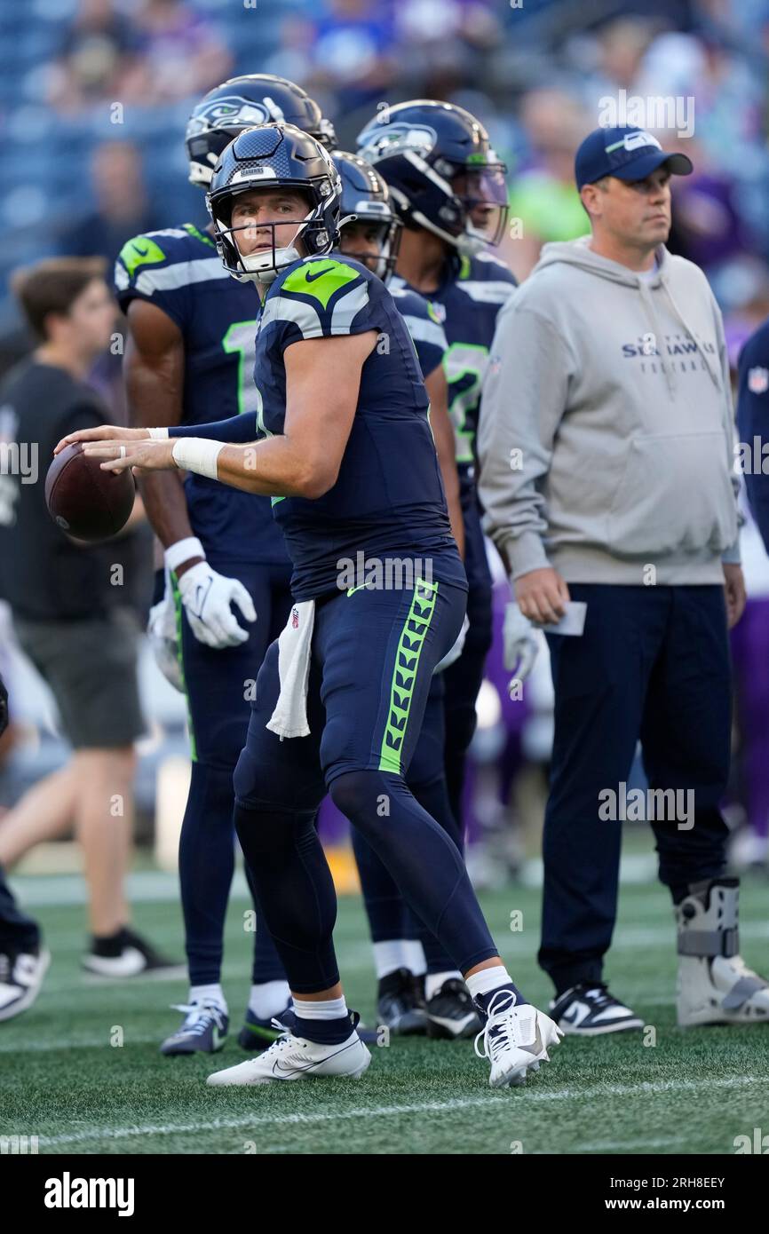 Seattle Seahawks quarterback Drew Lock (2) passes the ball before an ...
