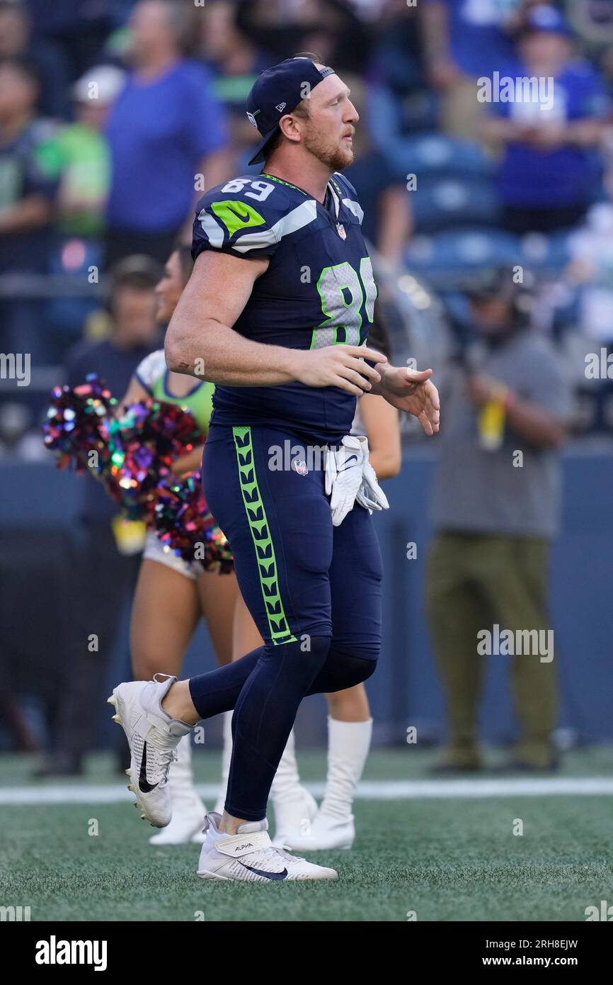 Seattle Seahawks tight end Will Dissly (89) runs out on to the field ...
