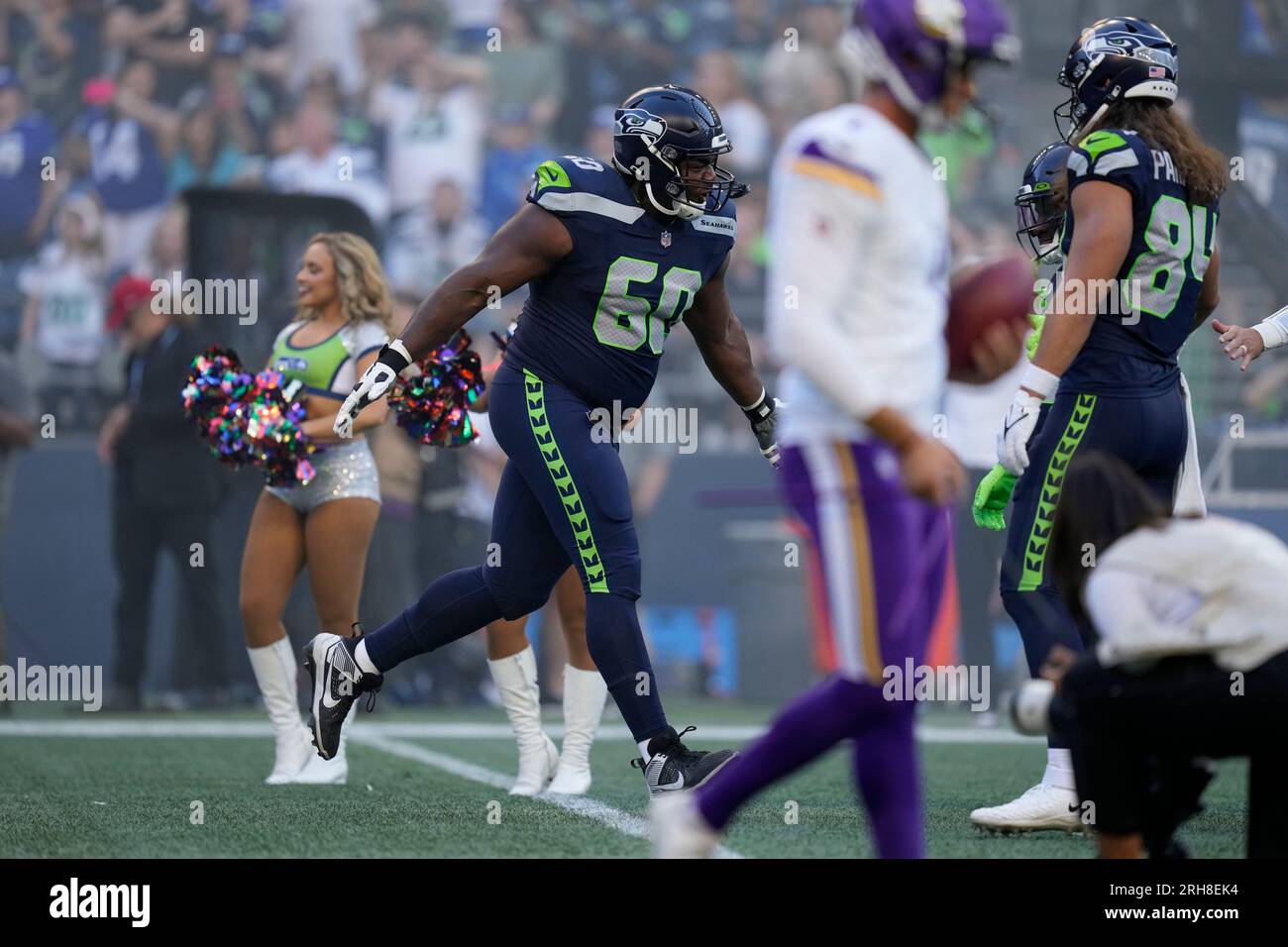 Seattle Seahawks guard Phil Haynes (60) runs out on to the field before ...