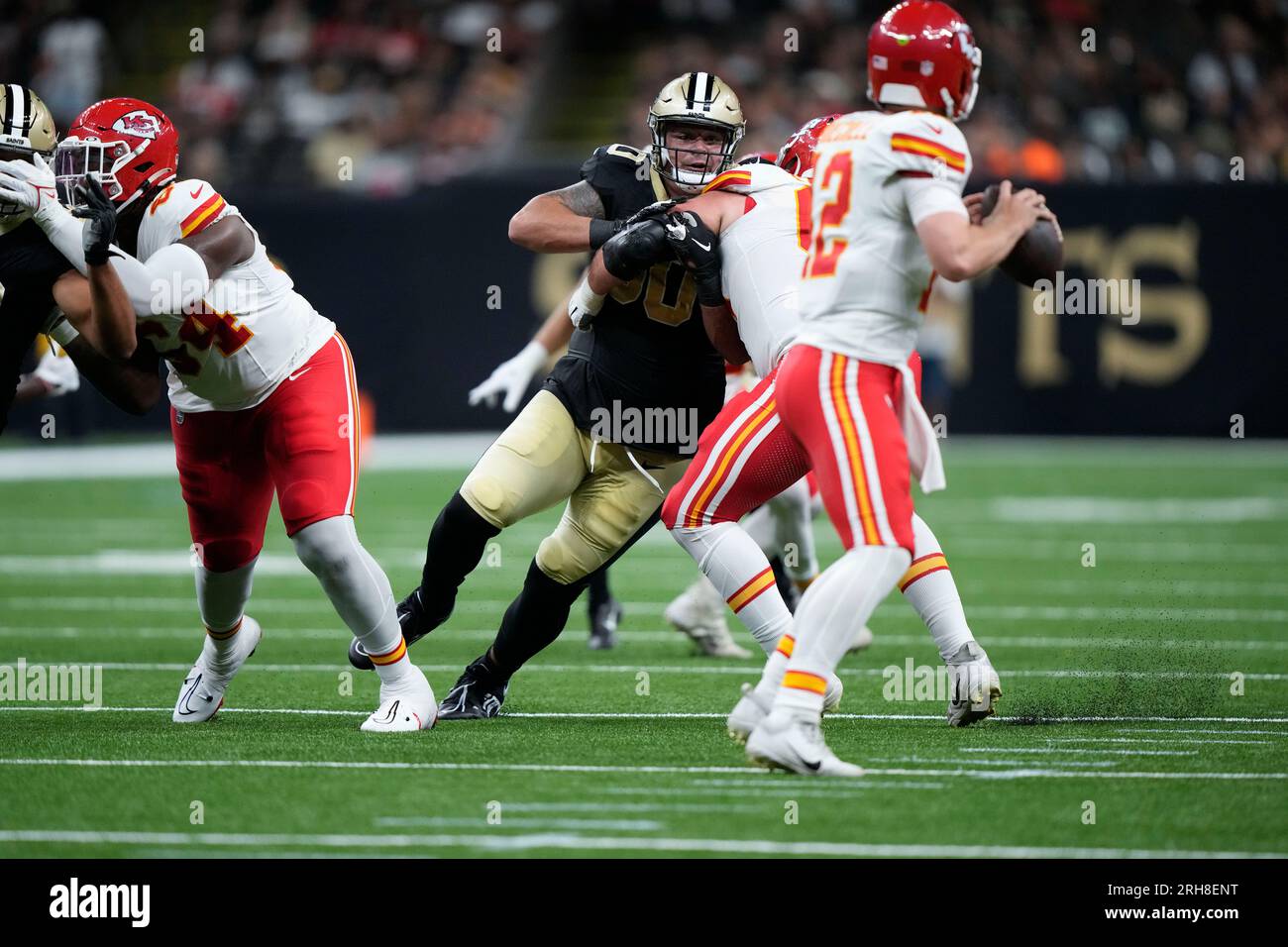 New Orleans Saints defensive tackle Bryan Bresee (90) rushes against ...