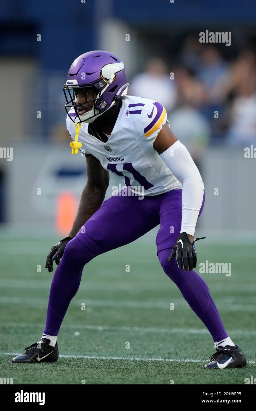 Minnesota Vikings cornerback Mekhi Blackmon (11) gets set during an NFL ...