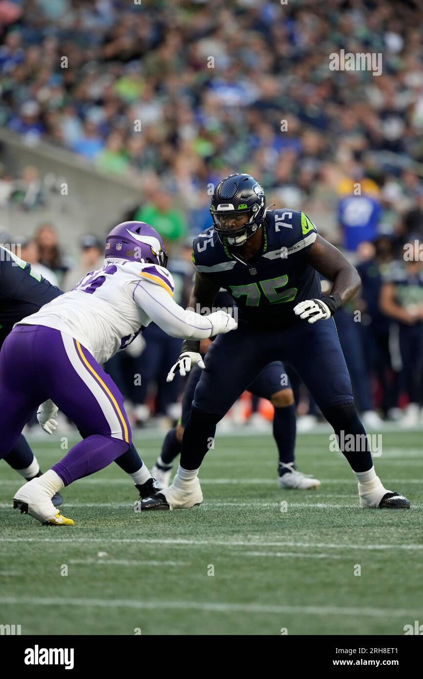 Seattle Seahawks offensive tackle Greg Eiland (75) blocks during an NFL ...