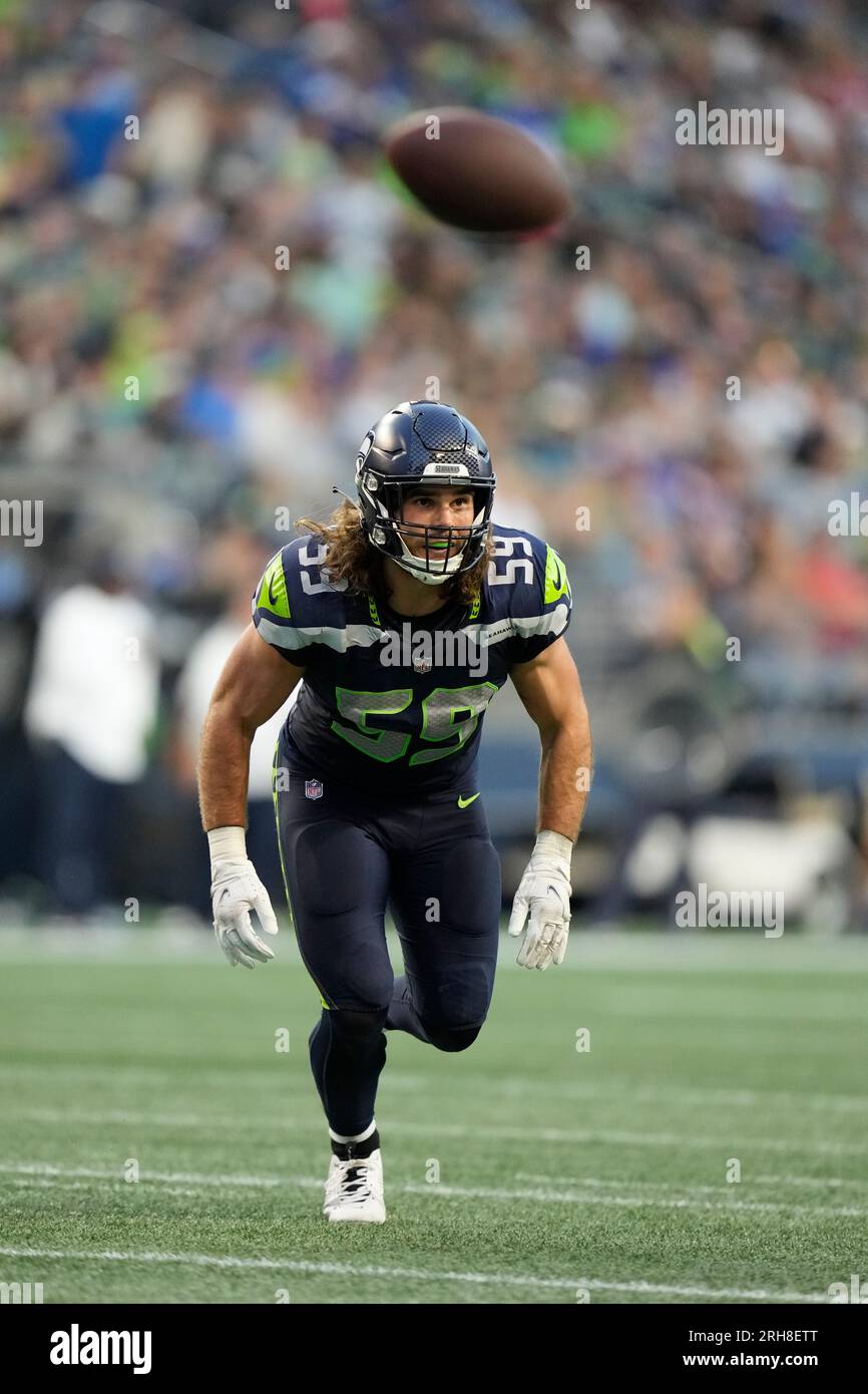 Seattle Seahawks linebacker Jon Rhattigan (59) looks at the ball during ...