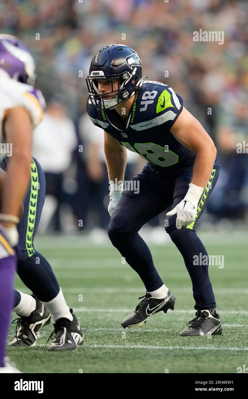 Seattle Seahawks linebacker Ben Burr-Kirven (48) gets set during an NFL ...