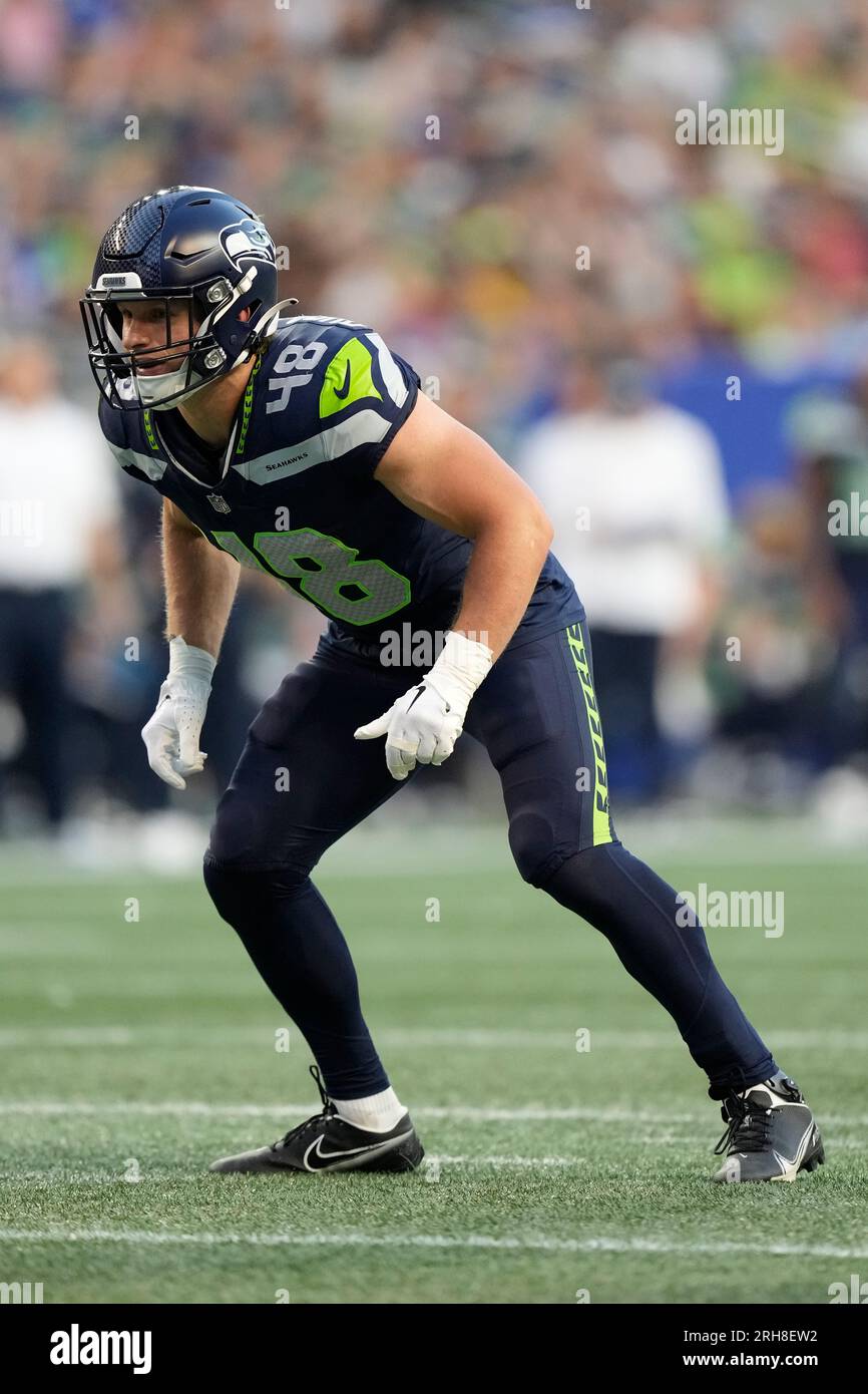 Seattle Seahawks linebacker Ben Burr-Kirven (48) gets set during an NFL ...