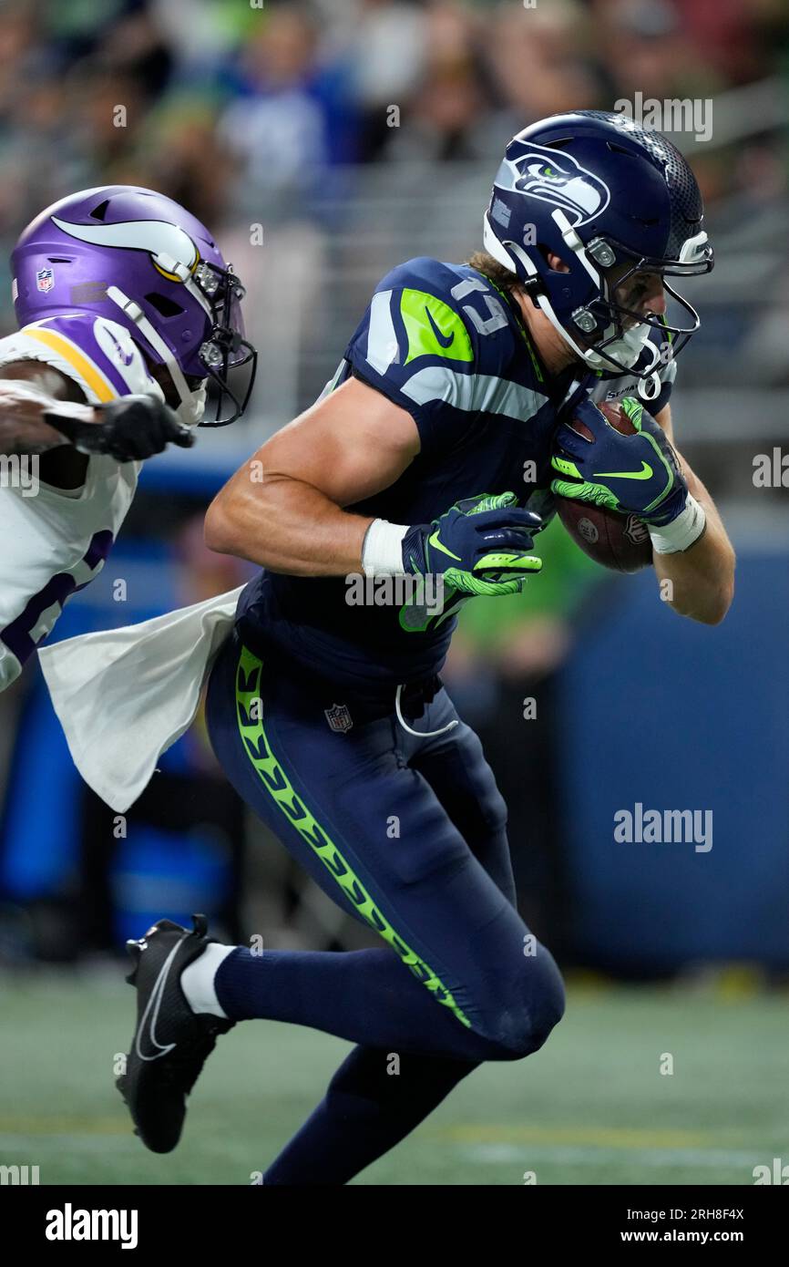 Seattle Seahawks wide receiver Jake Bobo (19) runs with the ball and ...