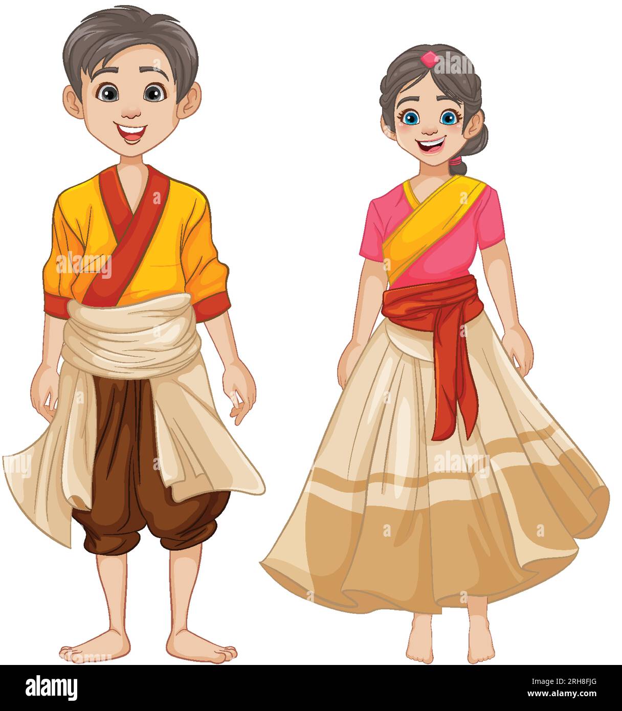 A vector cartoon illustration of a man and woman in Indian traditional ...
