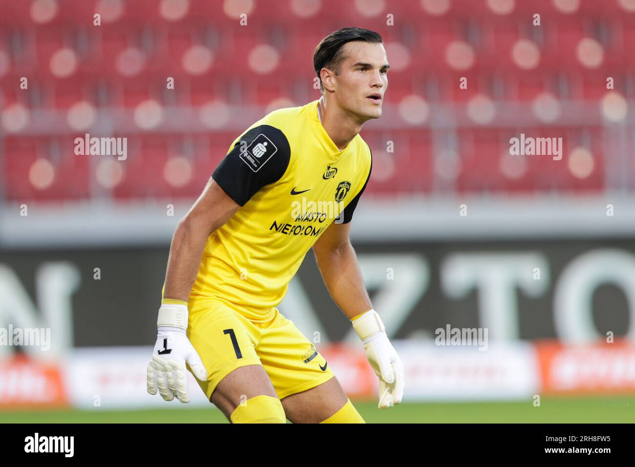 Krakow, Poland. 13th Aug, 2023. Kewin Komar of Puszcza Niepolomice seen ...