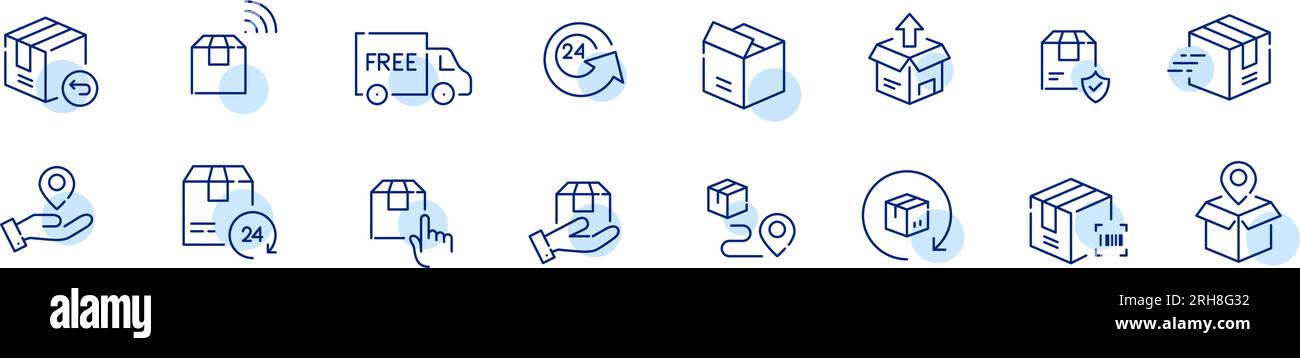 Set of delivery related icons. Free return, address, contactless ...
