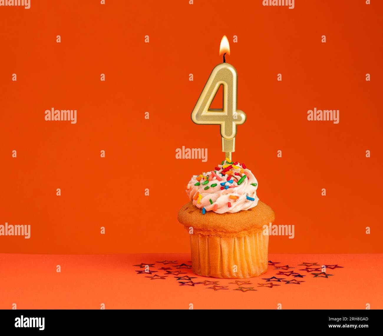 Birthday candle number 4 - Invitation card with orange background Stock ...
