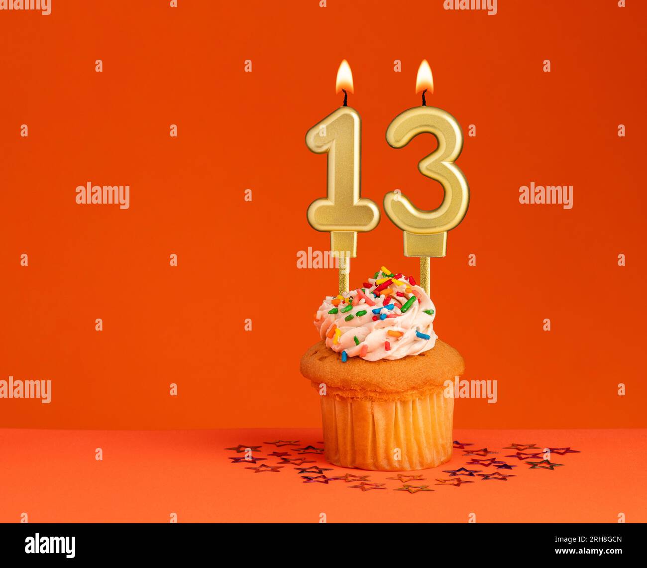 Number 13 candle - Birthday card design in orange background Stock ...