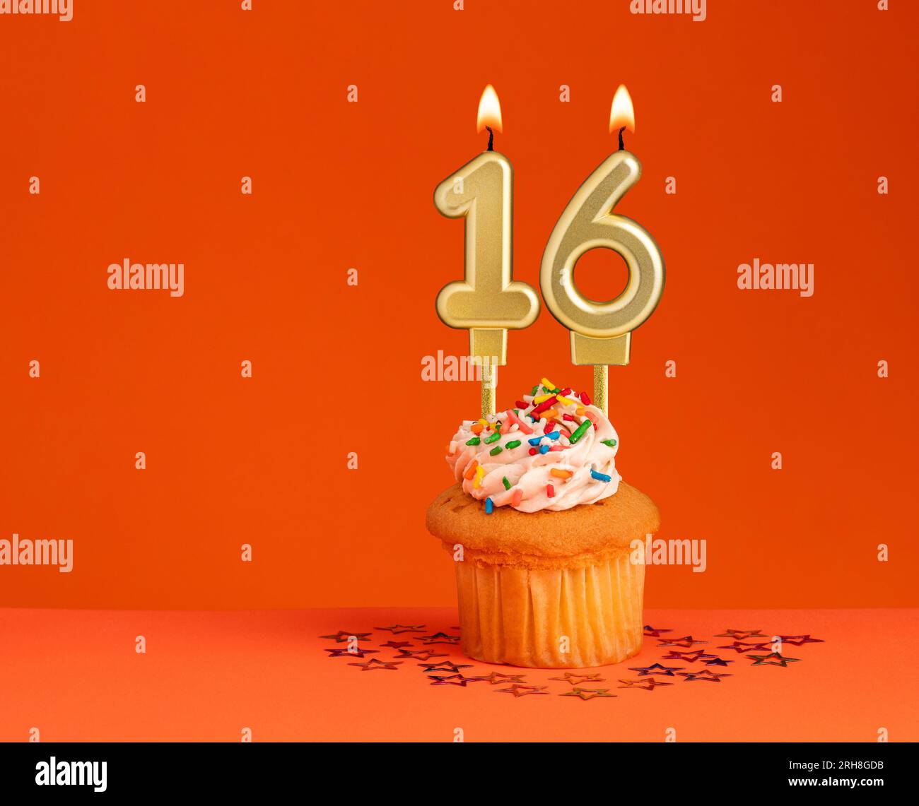 Birthday candle number 16 - Invitation card with orange background ...