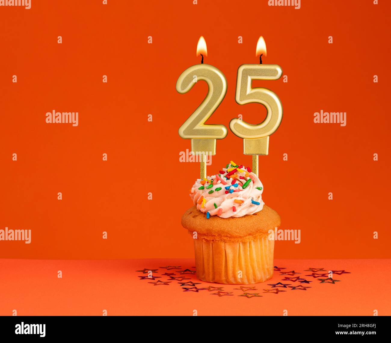Number 25 candle - Birthday card design in orange background Stock ...