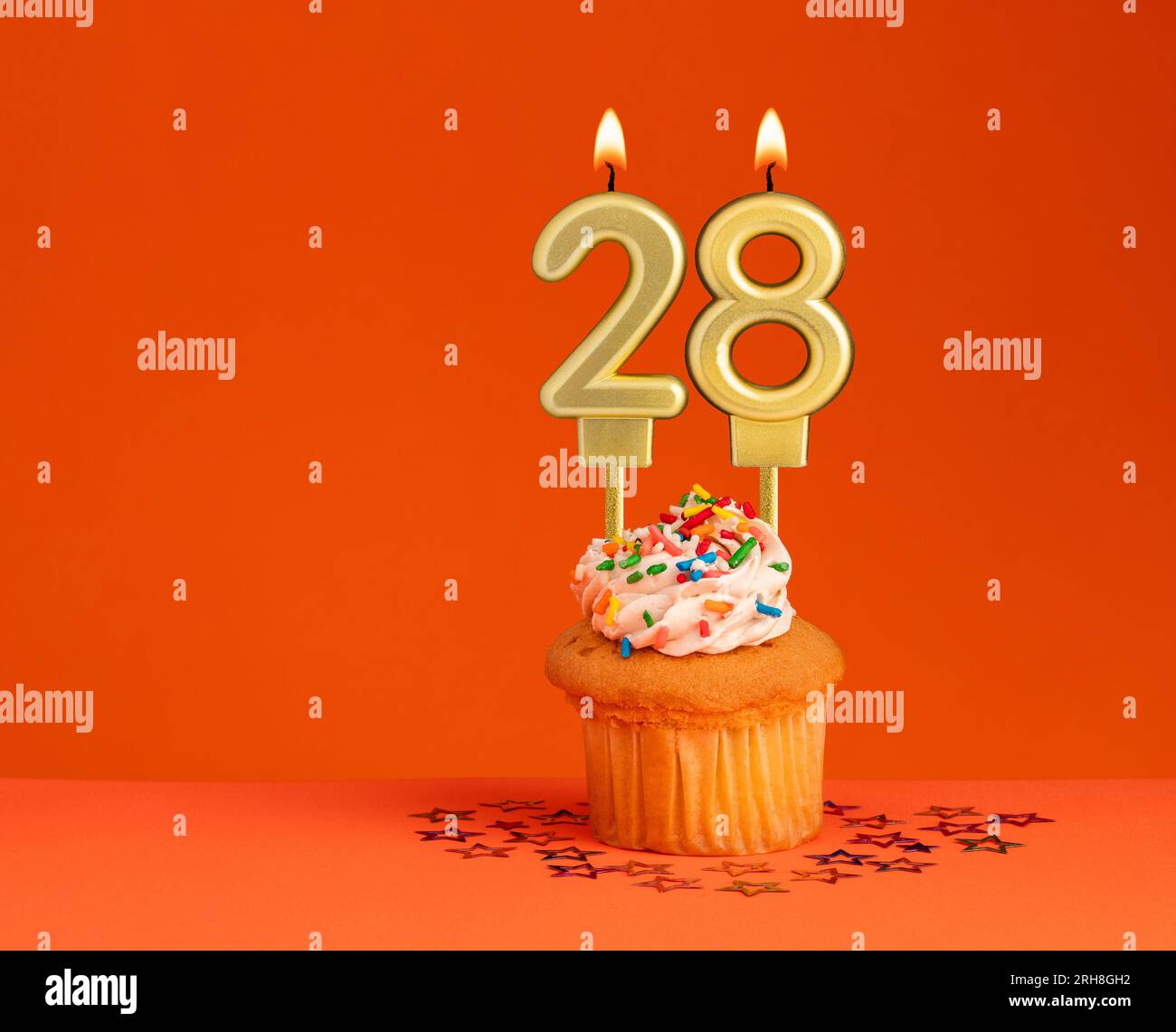 Birthday candle number 28 - Invitation card with orange background ...