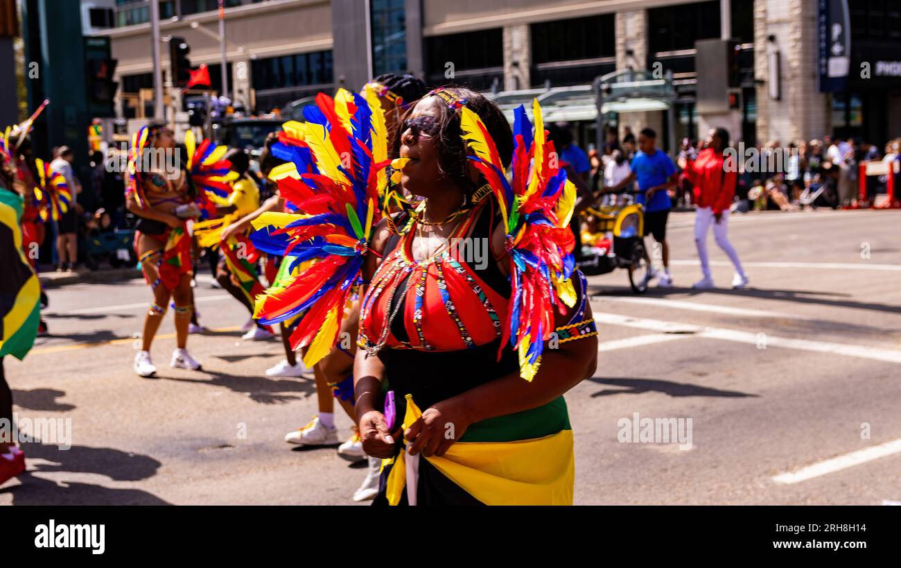 Edmonton, Canada. 13th Aug, 2023. Participants of the Edmonton Cariwest ...