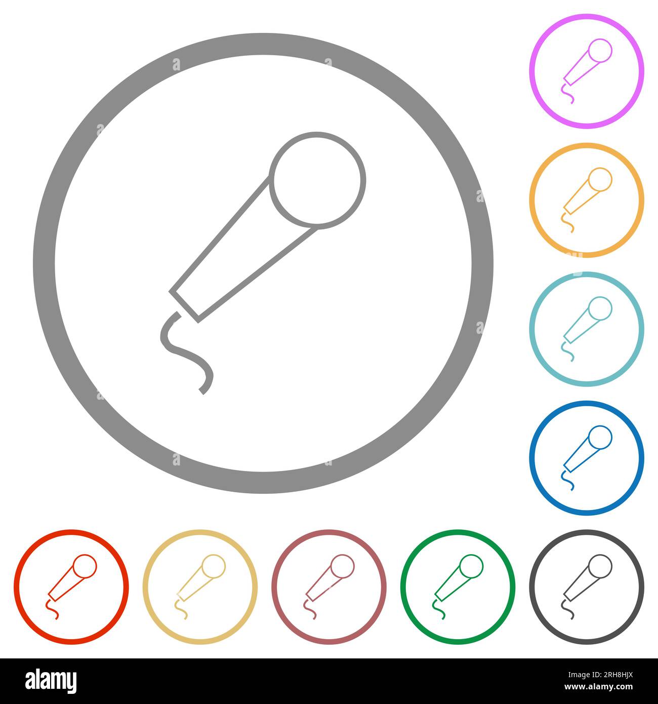Microphone with wire outline flat color icons in round outlines on ...