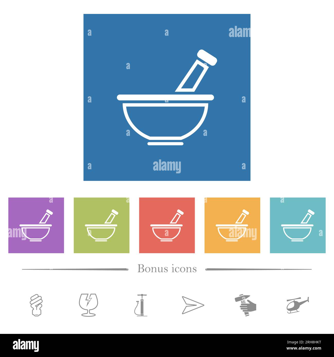 Mortar and pestle outline flat white icons in square backgrounds. 6 ...