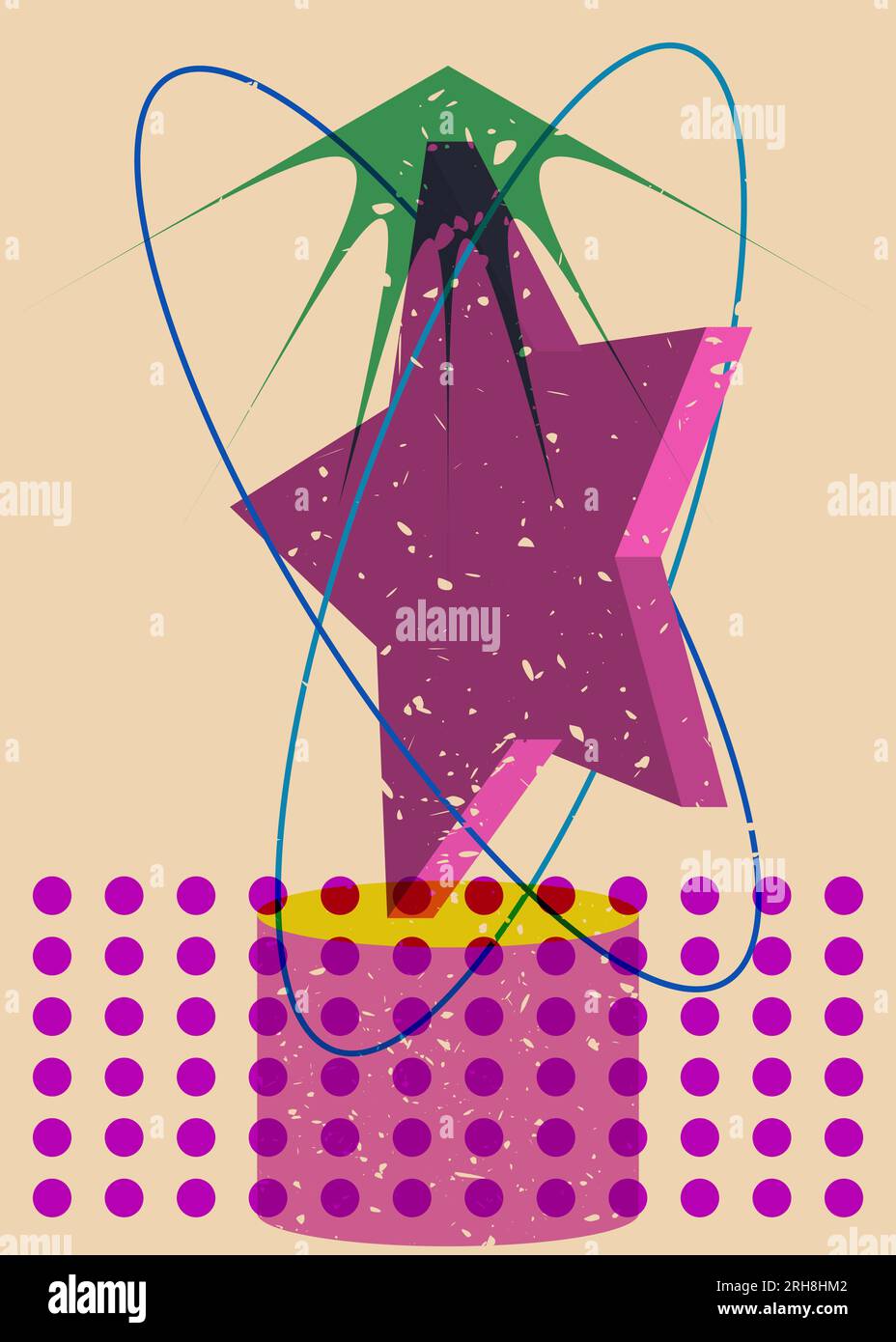 Colorful geometric shapes. Object in trendy riso graph design. Geometry ...