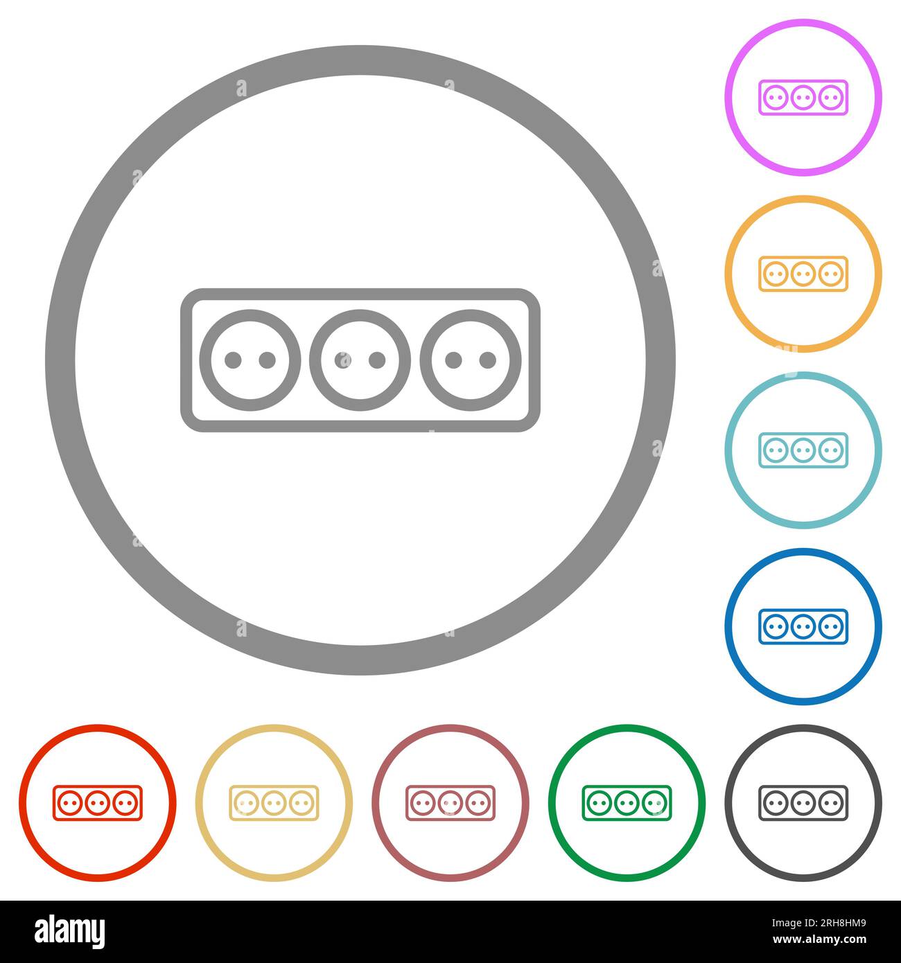 Electrical outlet with three sockets outline flat color icons in round ...