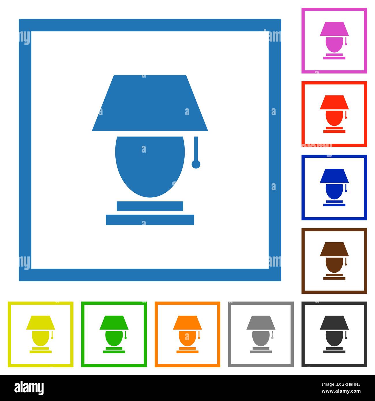 Table lamp flat color icons in square frames on white background Stock ...