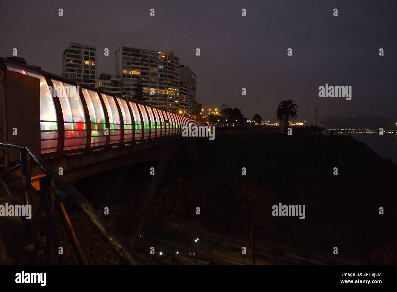 Miraflores, Peru. 14th Aug, 2023. Villena Bridge in Lima is Illuminated ...
