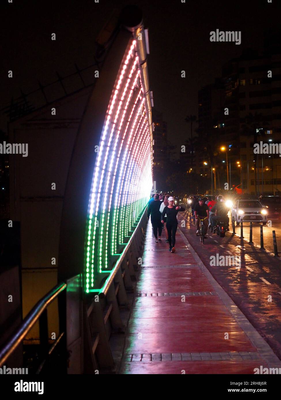 Miraflores, Peru. 14th Aug, 2023. Villena Bridge in Lima is Illuminated ...